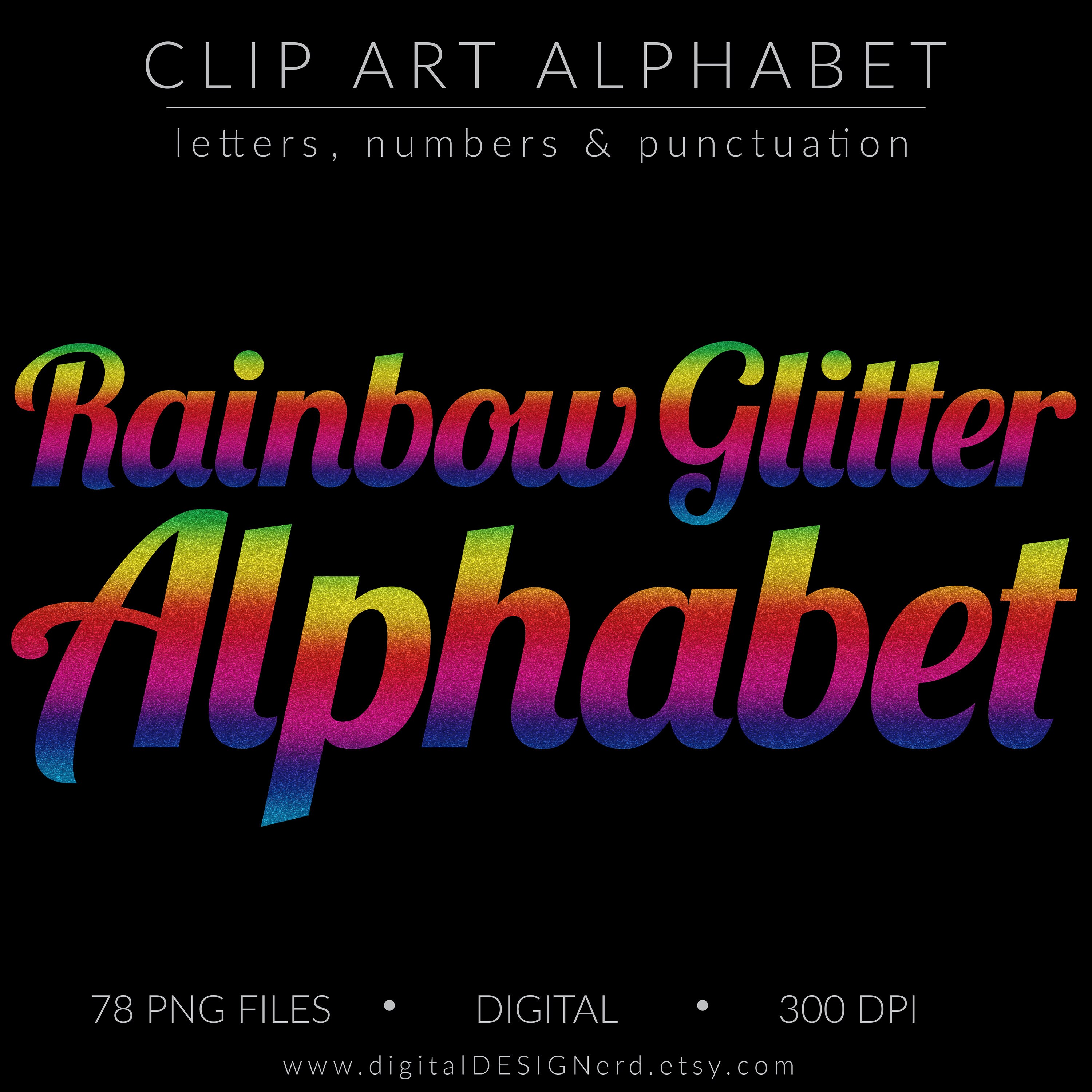 Rainbow Ombre Glitter Alphabet Clip Art Letters Numbers & - Etsy