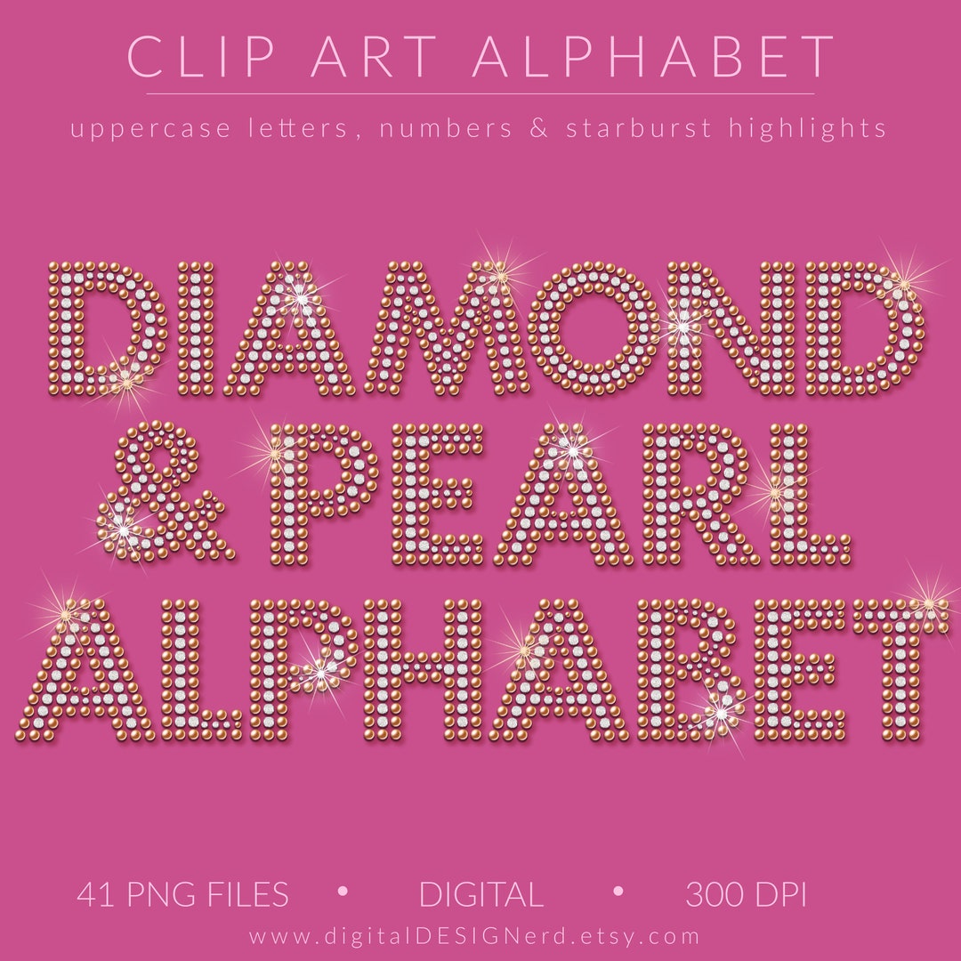 Alfabeto de piedras preciosas de perlas y diamantes de oro claro ...