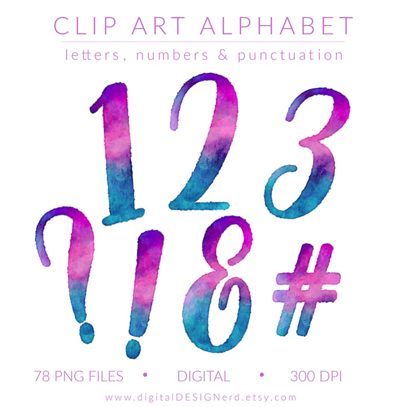 Clip Art Alphabet Blue and Purple Watercolor Letters | Etsy