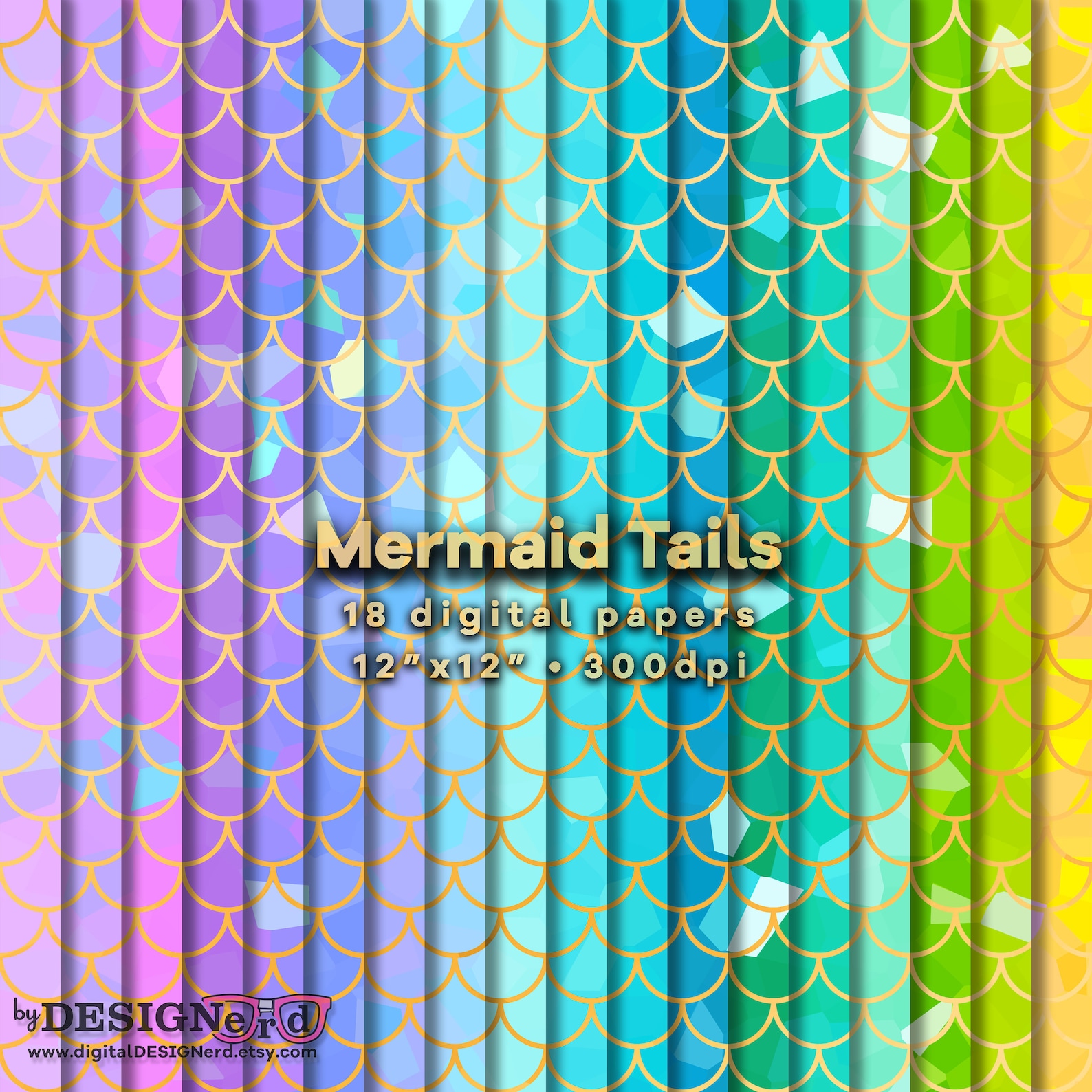 Iridescent Mermaid Scales Digital Paper: Rainbow Fish Pattern (300dpi ...