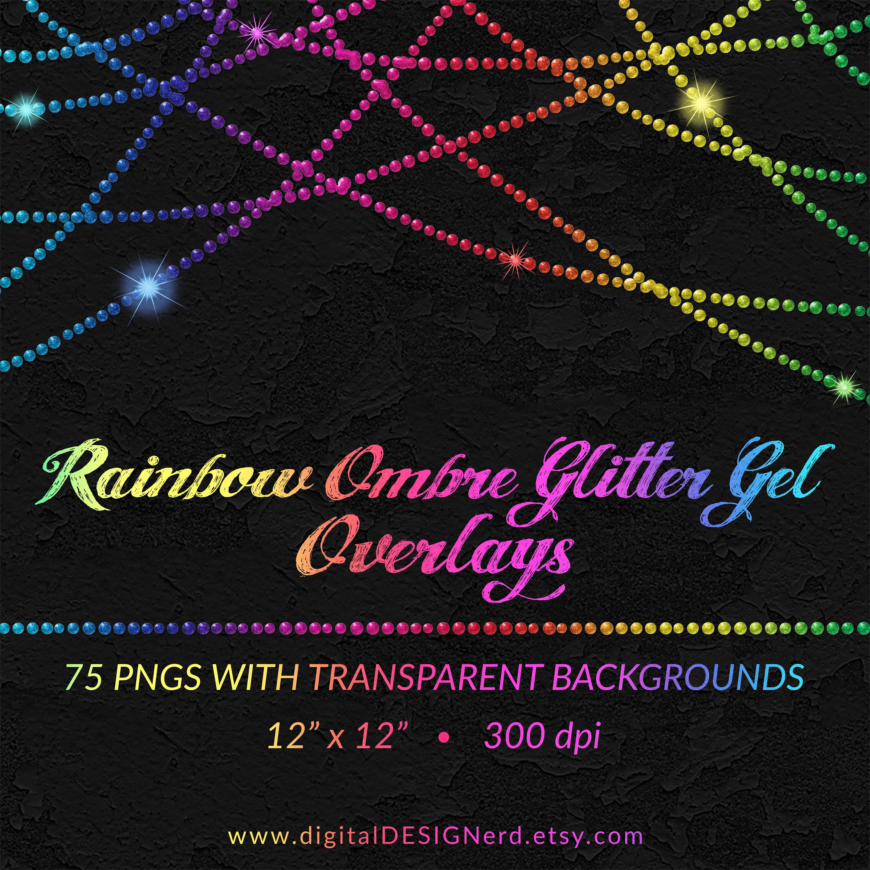 Rainbow Ombre Glitter Gel Overlays & Borders Metallic - Etsy
