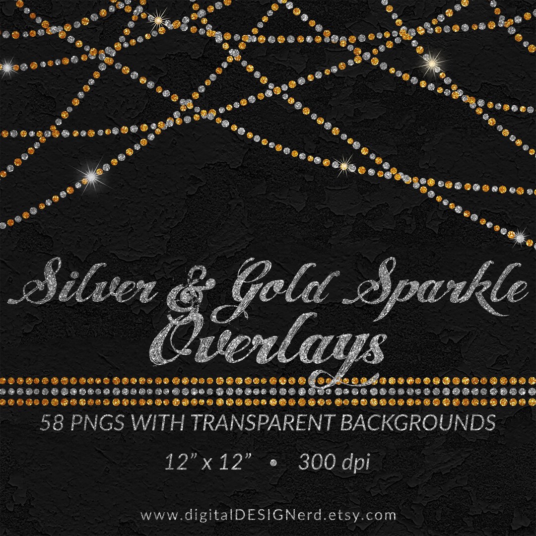 Gold & Silver Glitter Sequin Overlays: Sparkle Borders (digital ...