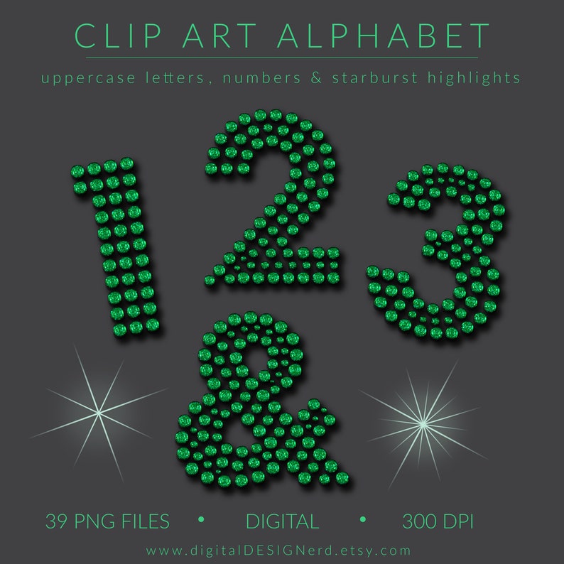 Emerald Gemstone Alphabet Diamond Clip Art Letters Numbers | Etsy