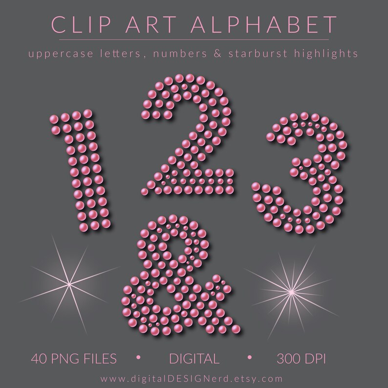Pink Pearl Gemstone Alphabet Clip Art Letters Numbers | Etsy