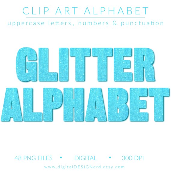 Light Blue Sparkle Alphabet Clip Art Letters Numbers & | Etsy