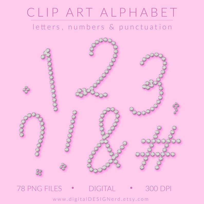 Diamond Gemstone Clip Art Alphabet: PNG Digital Embellishments (78 ...