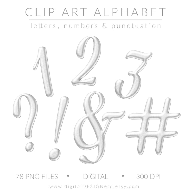 White Glitter Alphabet Clip Art: Metallic Sparkle Letters (PNG Digital ...