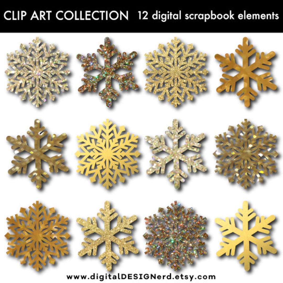 Gold Glitter Snowflake Clip Art: Christmas Bokeh PNG Elements (digital ...