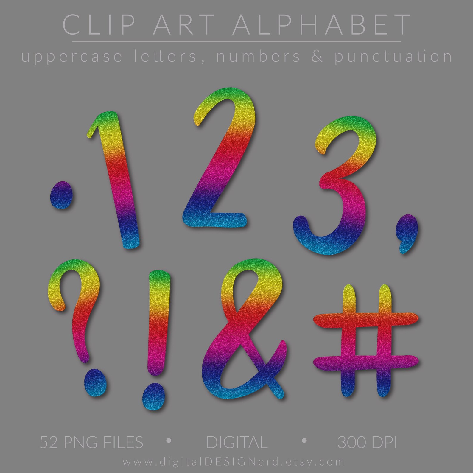 Rainbow Ombre Glitter Alphabet Clip Art Letters Numbers & - Etsy