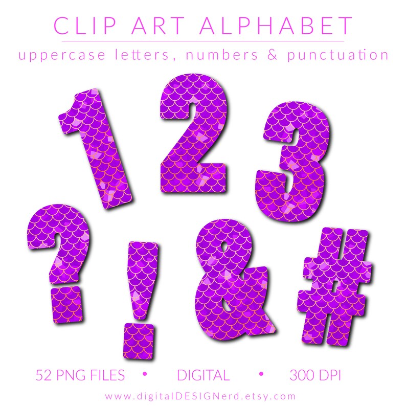 Mermaid Scales Alphabet Clip Art: Iridescent Violet PNG (digital ...