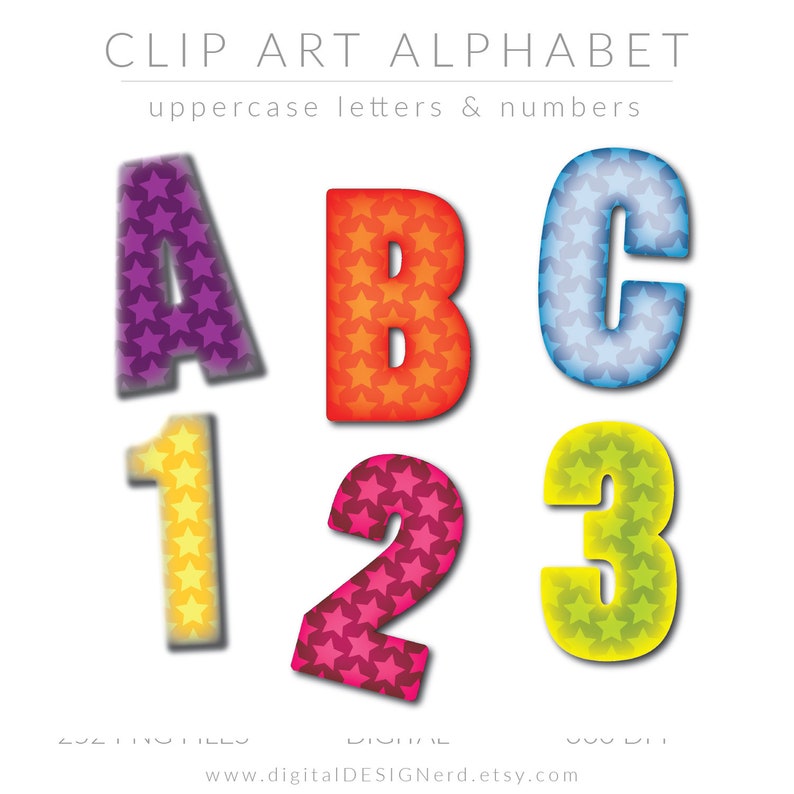 Clip Art Alphabet | Dark Rainbow Stars Digital Letters & Numbers | Set ...