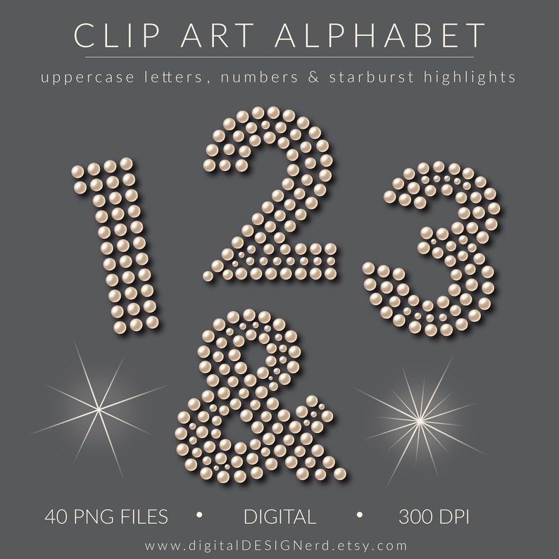 Ivory Pearl Gemstone Alphabet Clip Art Letters Numbers - Etsy