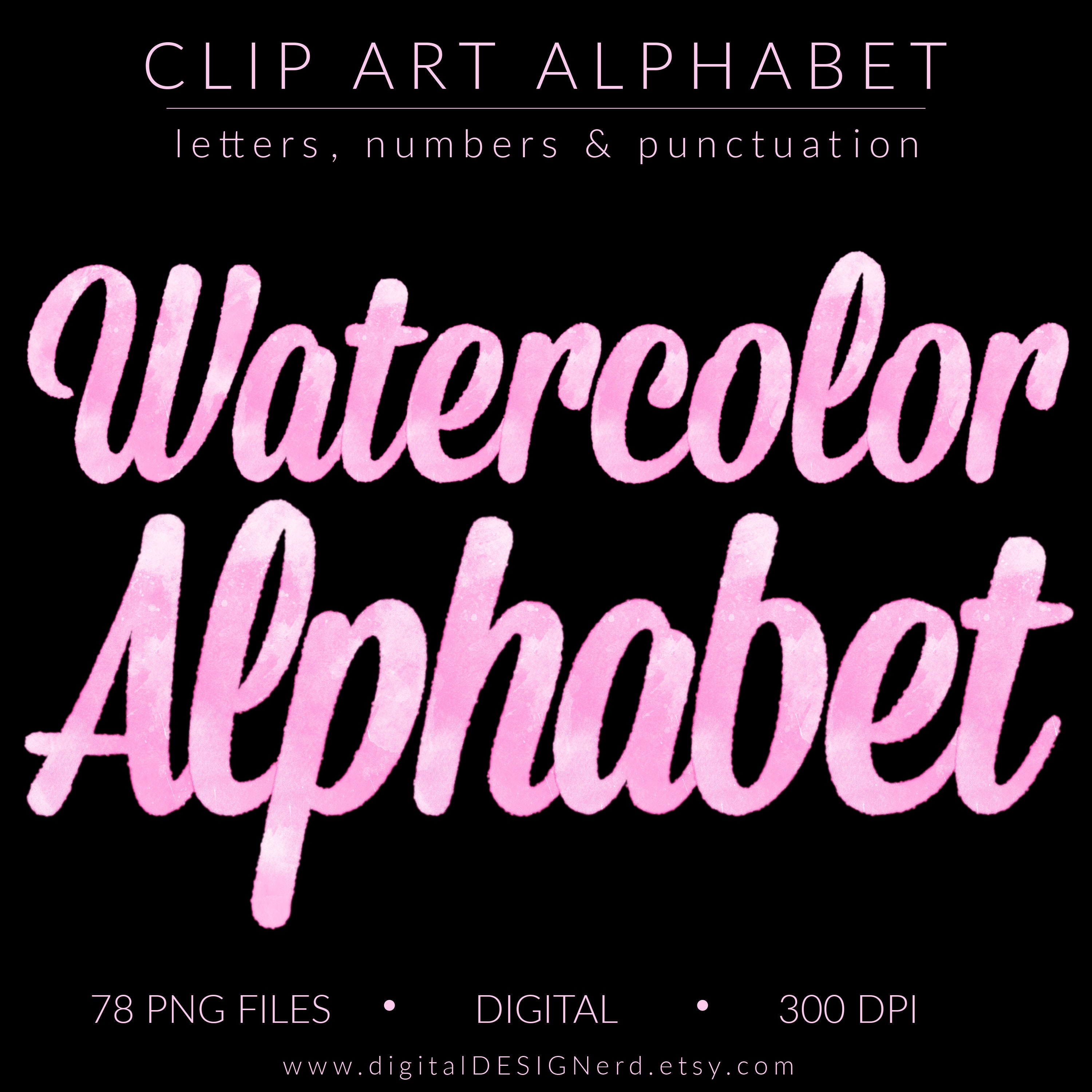 Light Pink Watercolor Clip Art Alphabet PNG Letters Numbers - Etsy
