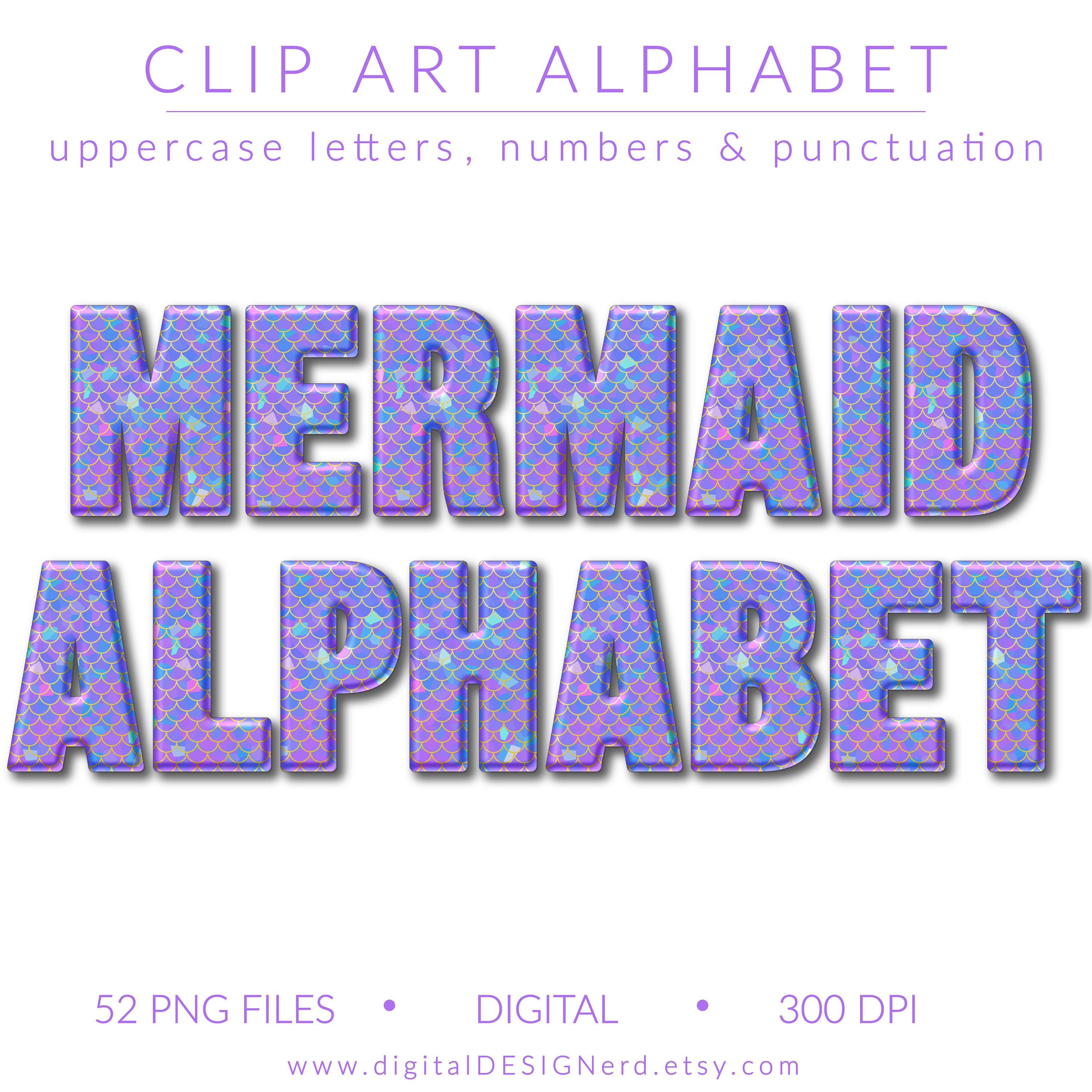 Mermaid Tail Alphabet Clip Art: Iridescent Blue Violet (digital ...