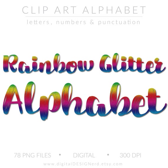 Rainbow Ombre Glitter Alphabet Clip Art Letters Numbers & | Etsy