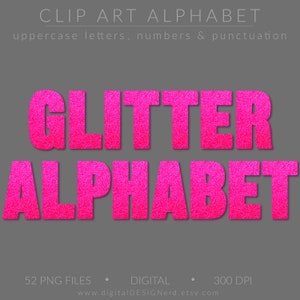 Clip Art Alphabet Hot Pink Glitter Letters Numbers & Punctuation 52 ...