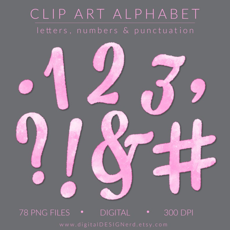 Light Pink Watercolor Alphabet Clip Art: PNG Letters, Numbers (digital ...
