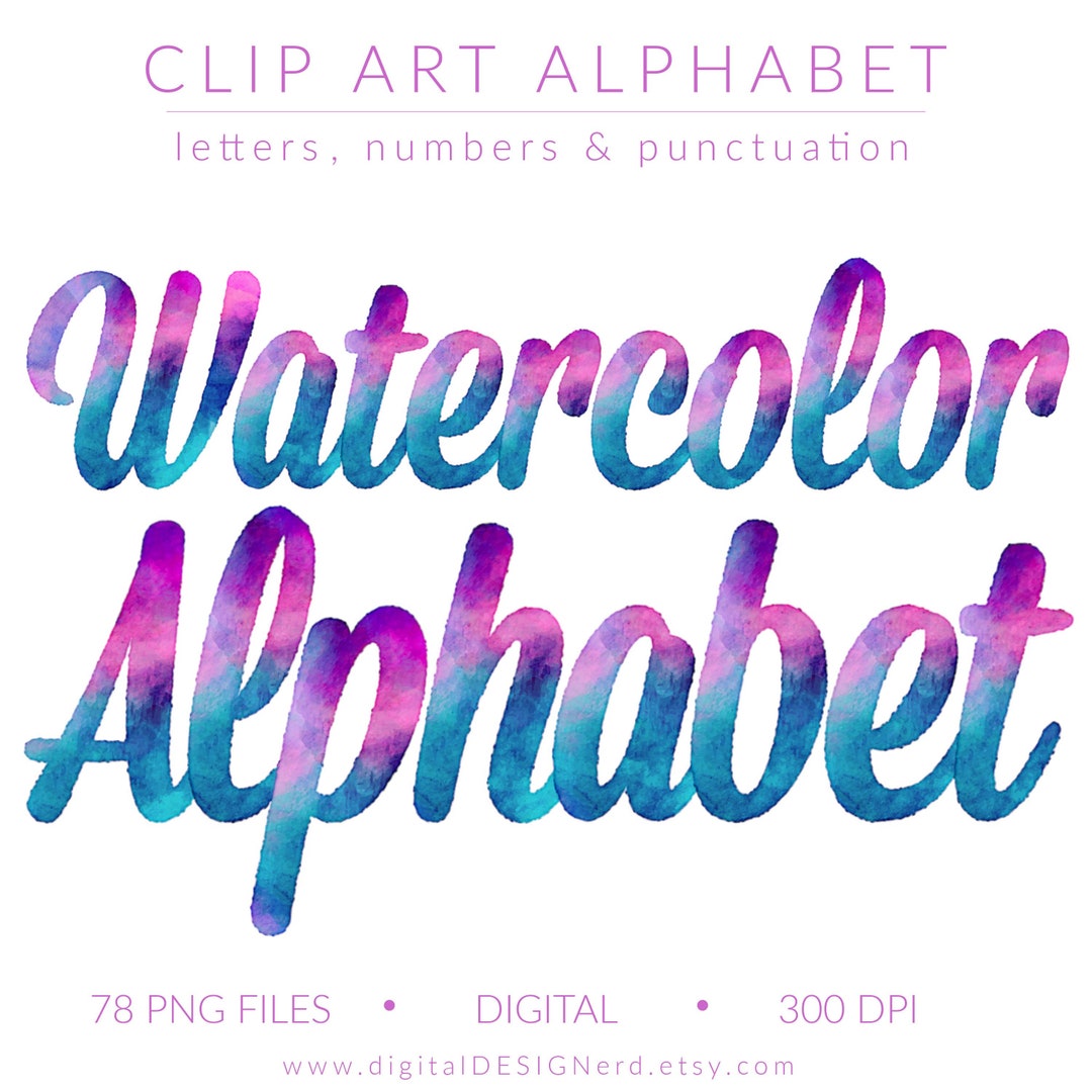 Clip Art Watercolor Alphabet | Blue Purple & Pink Ombré Letters Numbers ...