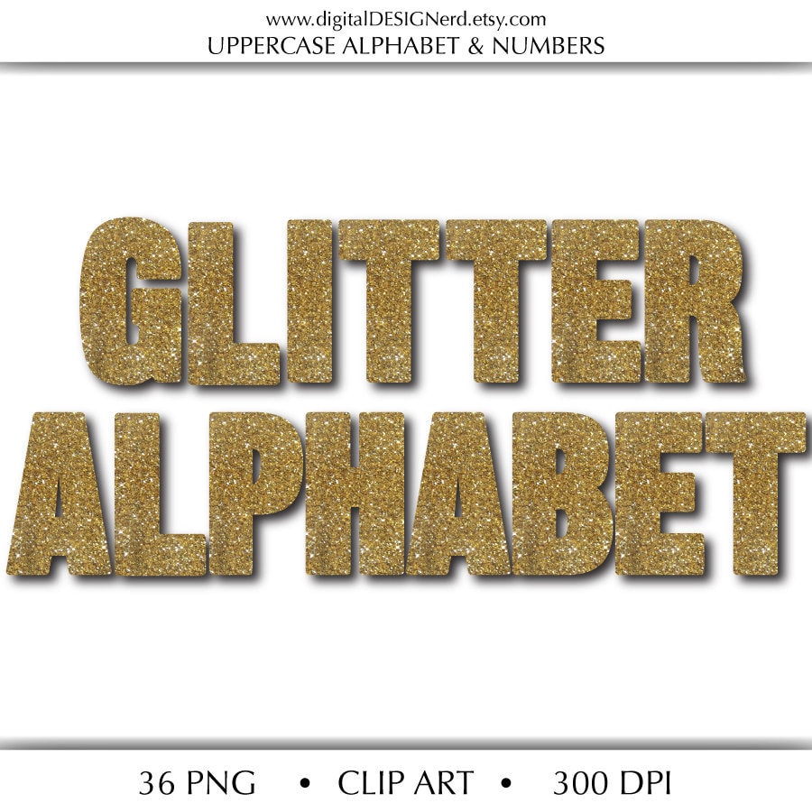 Clip Art Letters & Numbers Gold Glitter Digital Alphabet and | Etsy