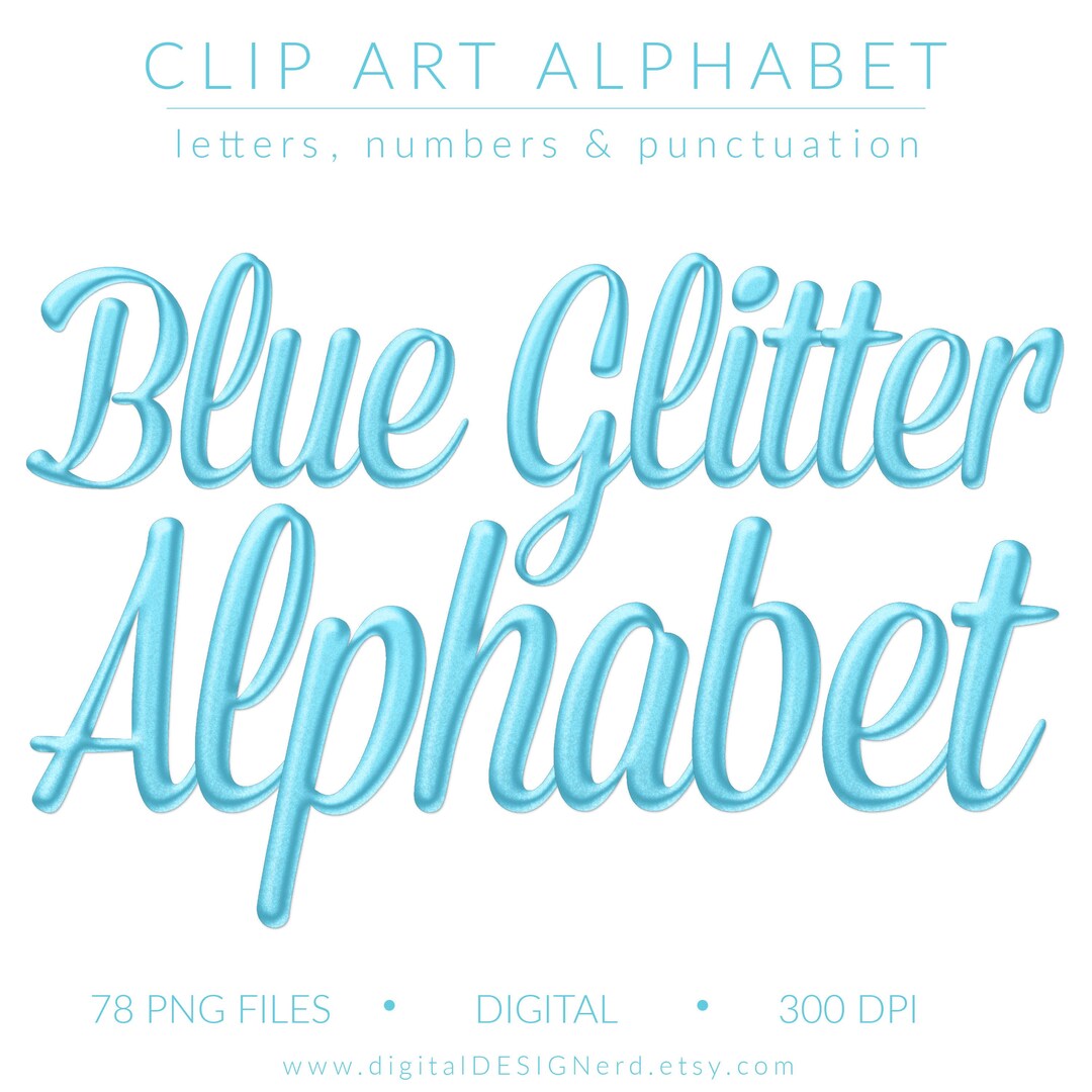 Clip Art Metallic Sparkle Gel Alphabet | Light Blue Glitter Letters ...