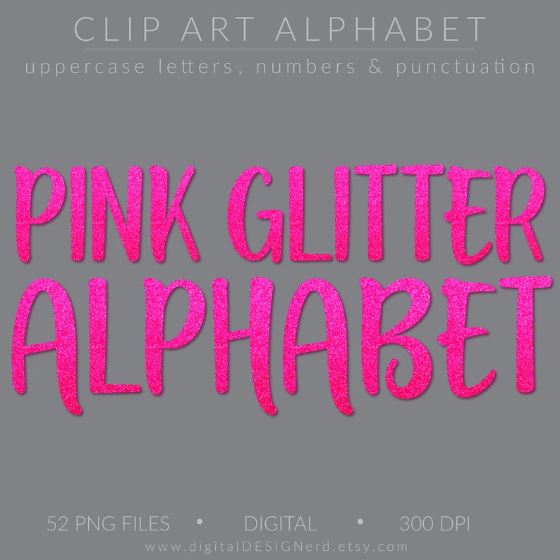Clip Art Alphabet Hot Pink Glitter Letters Numbers & | Etsy