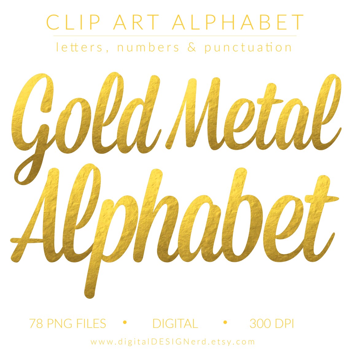 Clip Art Alphabet Bright Gold Metal Foil Letters Numbers & - Etsy