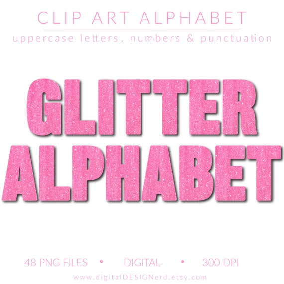 Bright Pink Sparkle Alphabet Clip Art Letters Numbers & | Etsy