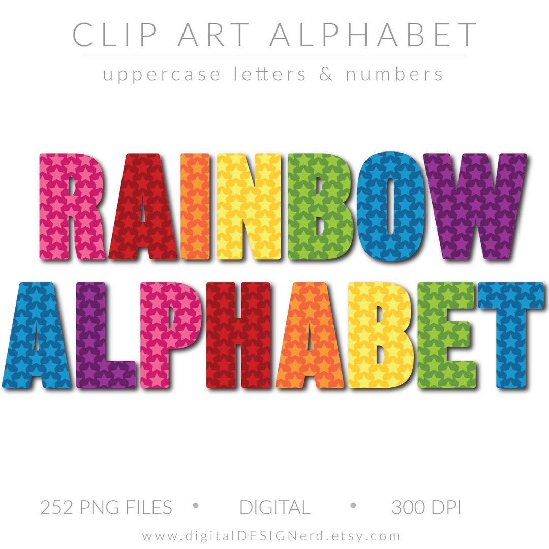 Clip Art Alphabet | Dark Rainbow Stars Digital Letters & Numbers | Set ...