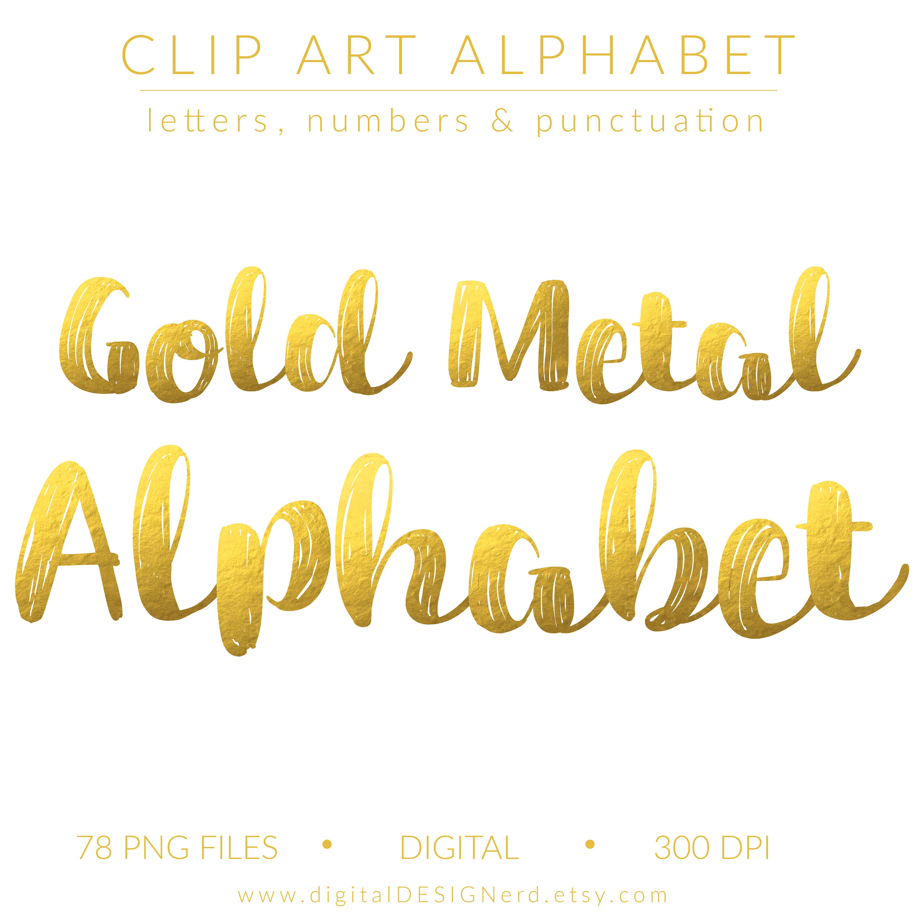 Bright Gold Foil Alphabet Clip Art Letters Numbers & | Etsy