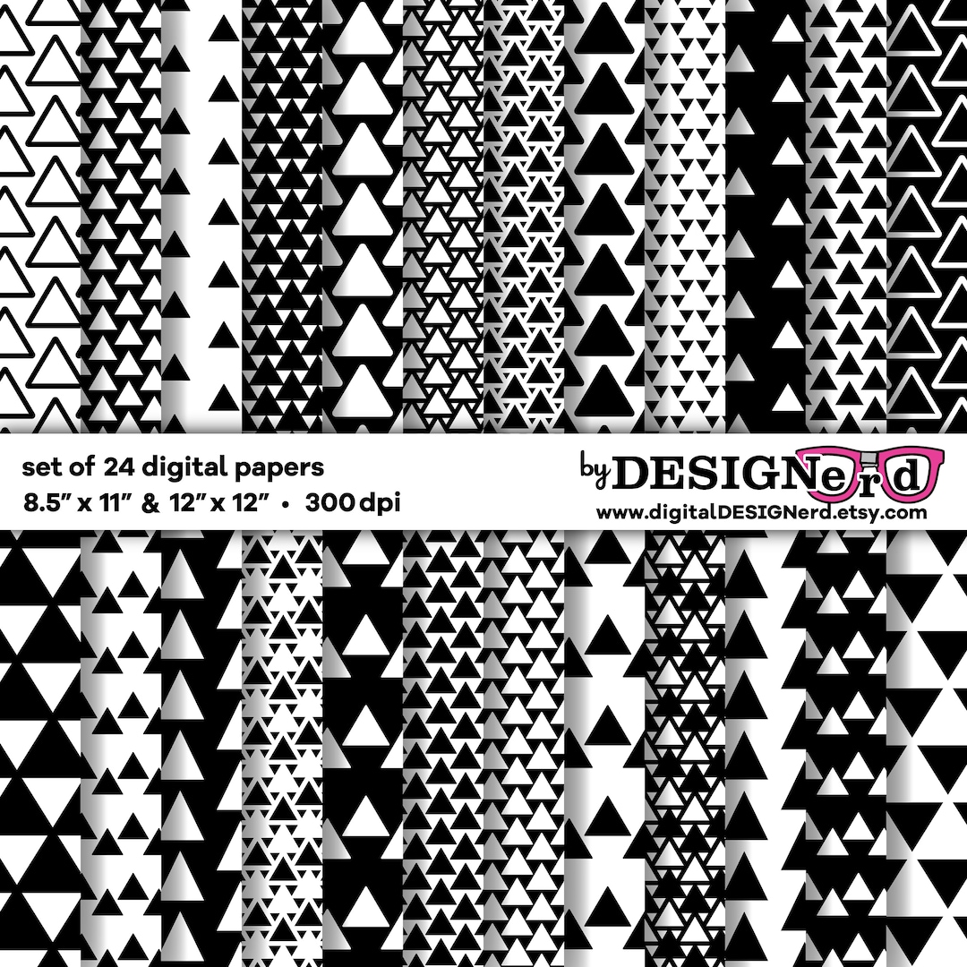 Digital Paper | Black and White Triangles PNG 12x12 8.5x11 | Printable ...