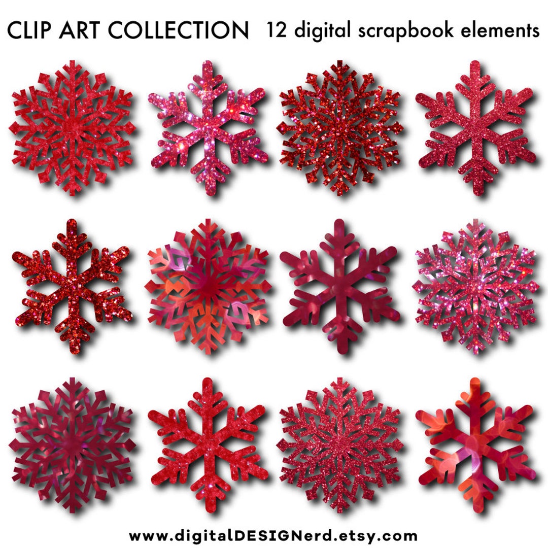 Red Bokeh & Glitter Snowflakes Clip Art (set of 12 Digital PNG ...