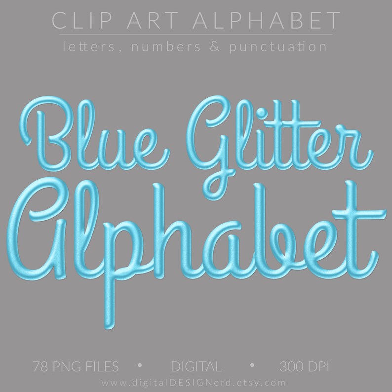Light Blue Glitter Alphabet Clip Art: Metallic PNG (digital Download ...