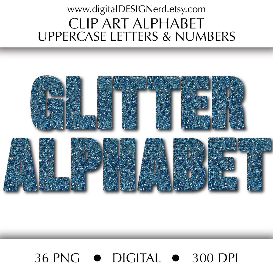 Clip Art Alphabet Blue Glitter Uppercase Letters & Numbers - Etsy