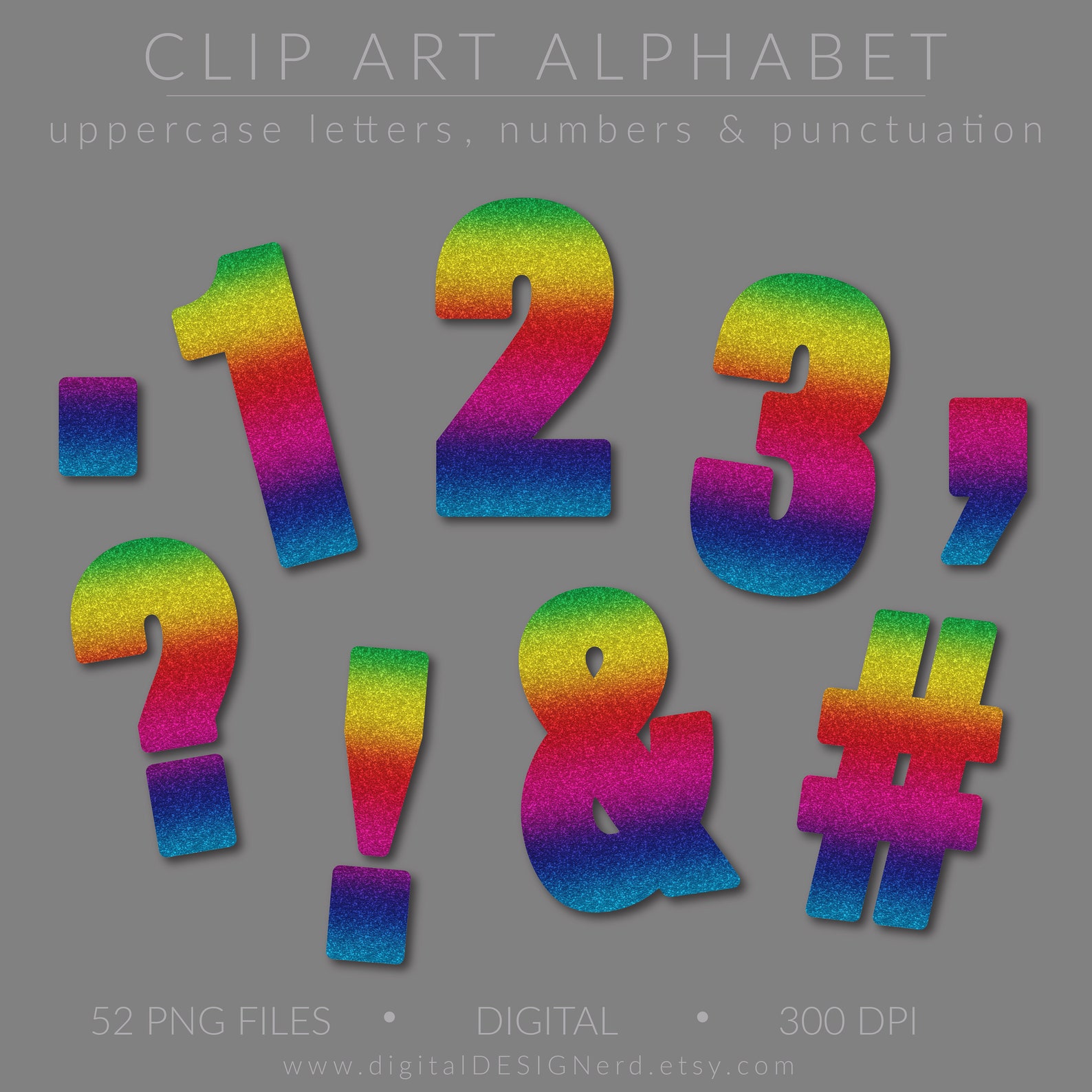 Rainbow Ombre Glitter Alphabet Clip Art Letters Numbers | Etsy