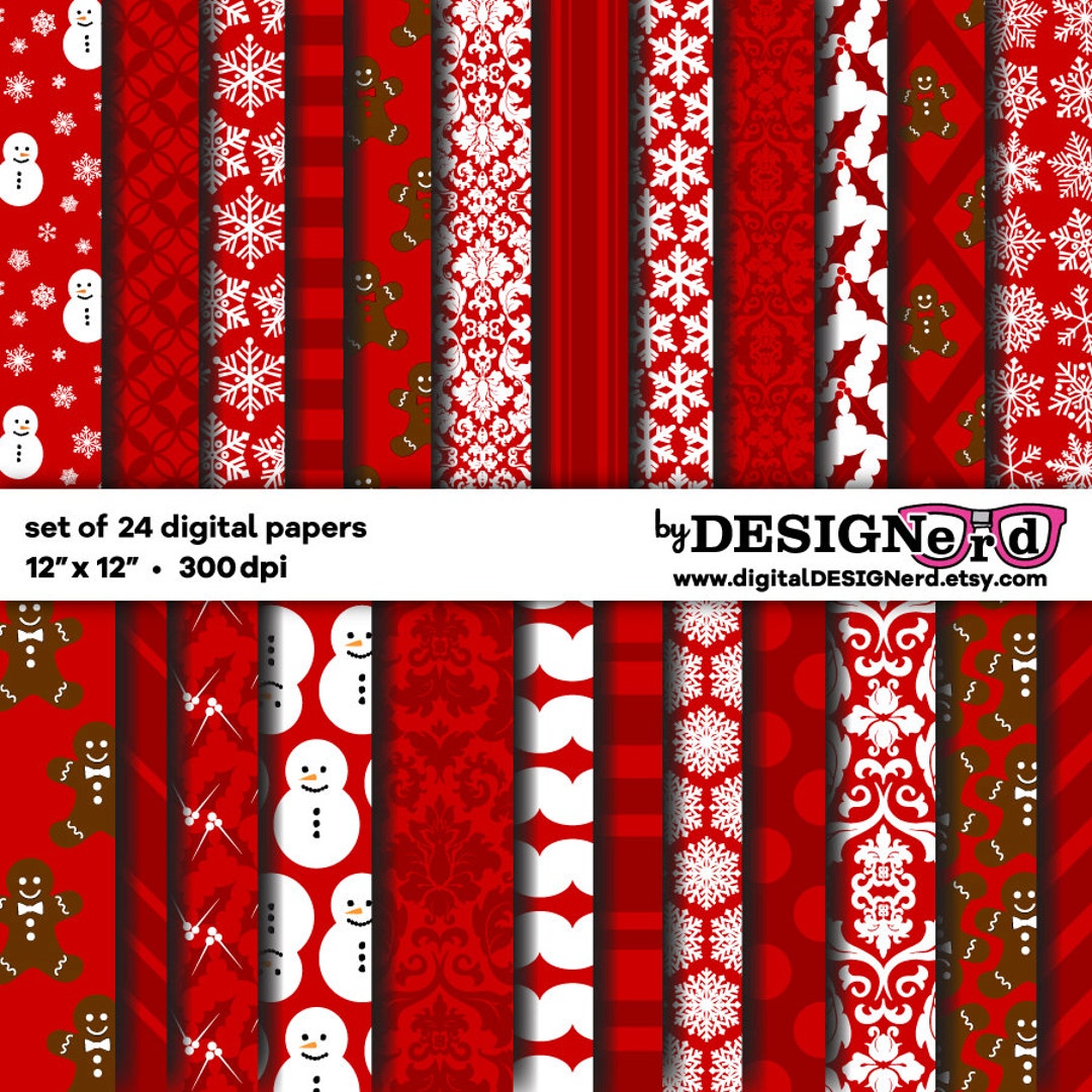 Digital Scrapbook Paper - Red & White Holiday Collection - Christmas ...