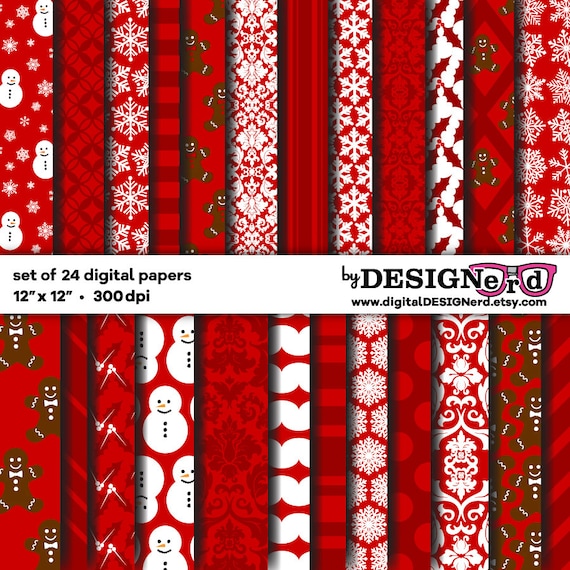 Digital Scrapbook Paper Red & White Holiday Collection - Etsy