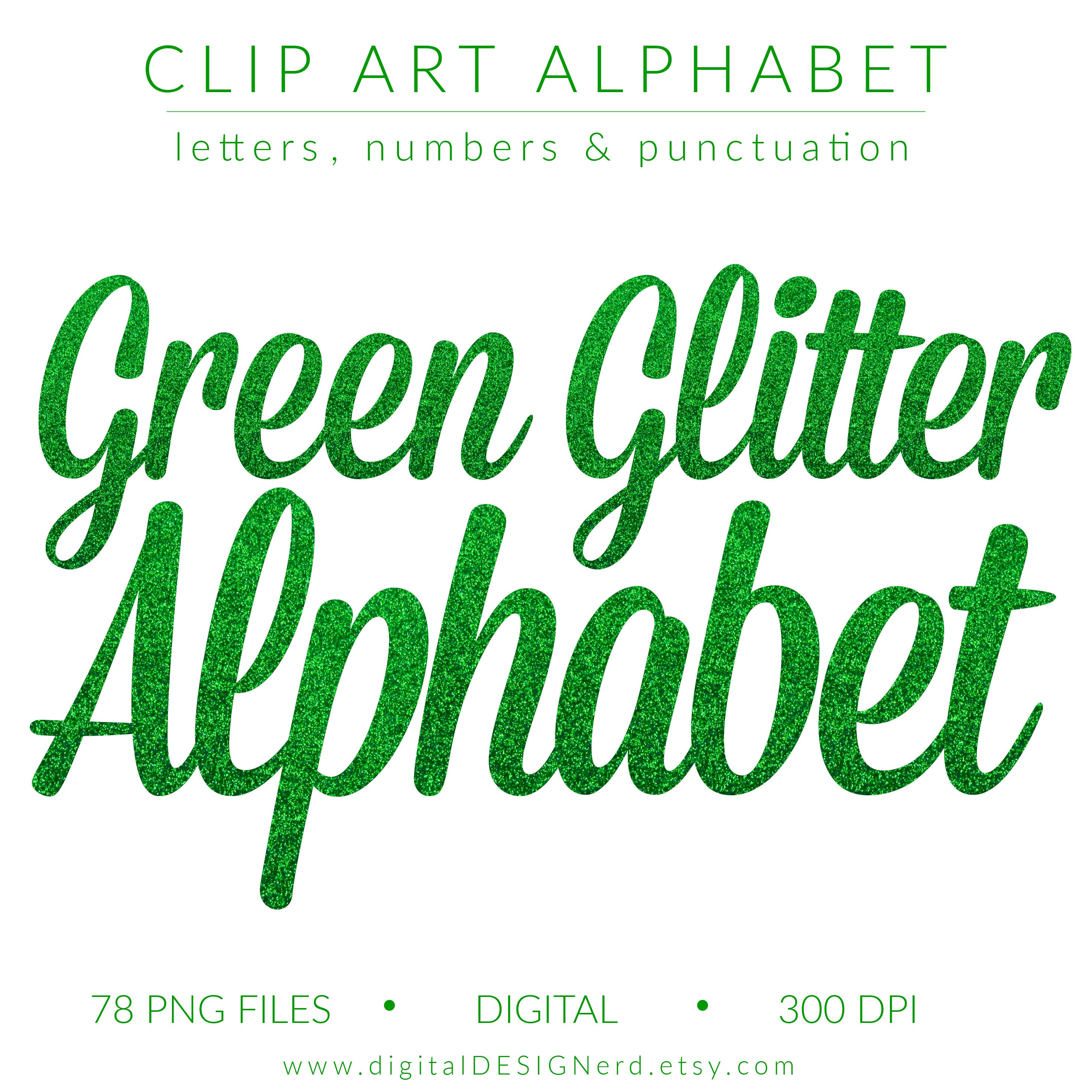 Lime Green Glitter Alphabet Clip Art: 78 PNG Embellishments (digital ...