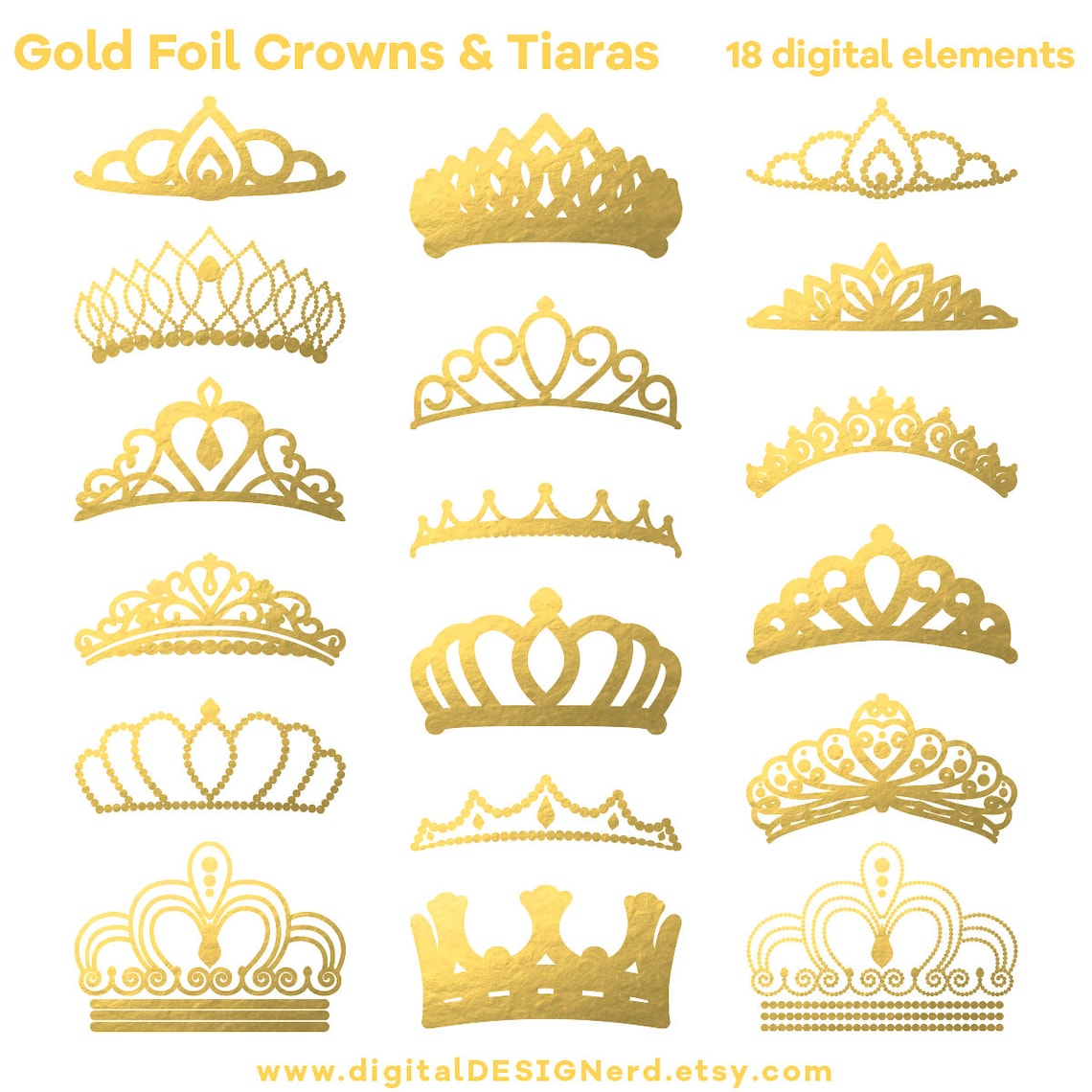 Gold Foil Clip Art Crowns & Tiaras 18 Digital Elements - Etsy