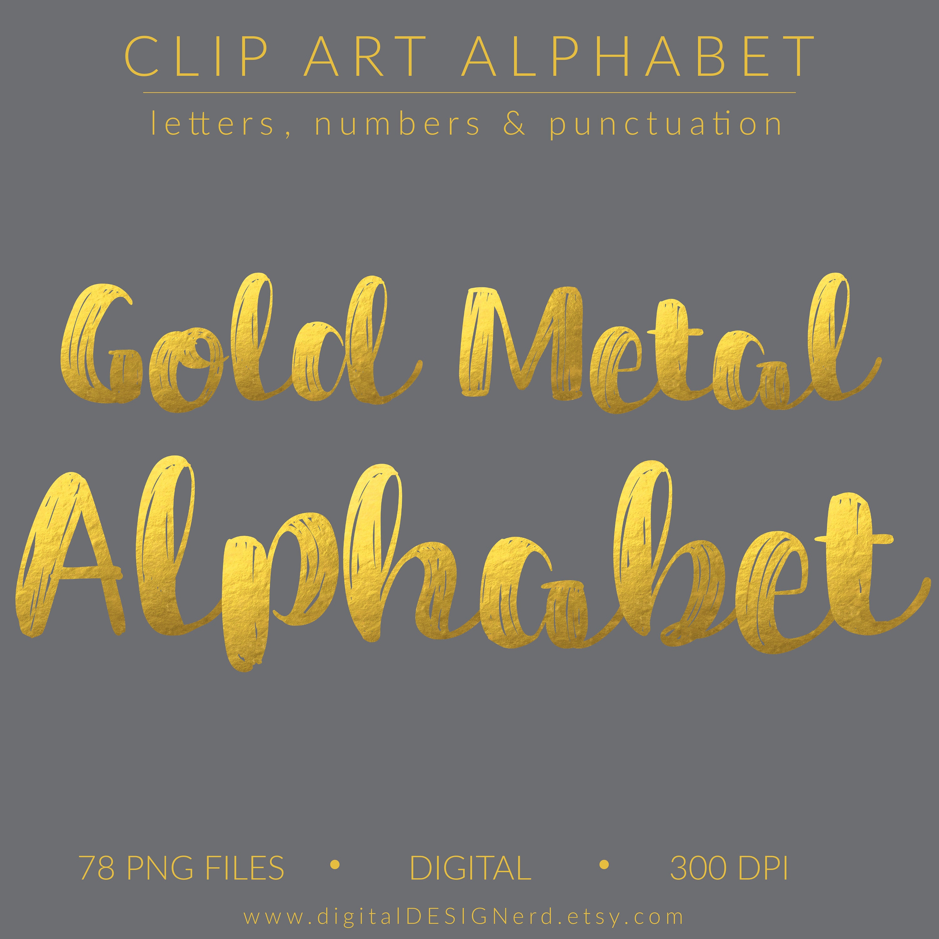 Bright Gold Foil Alphabet Clip Art Letters Numbers & | Etsy