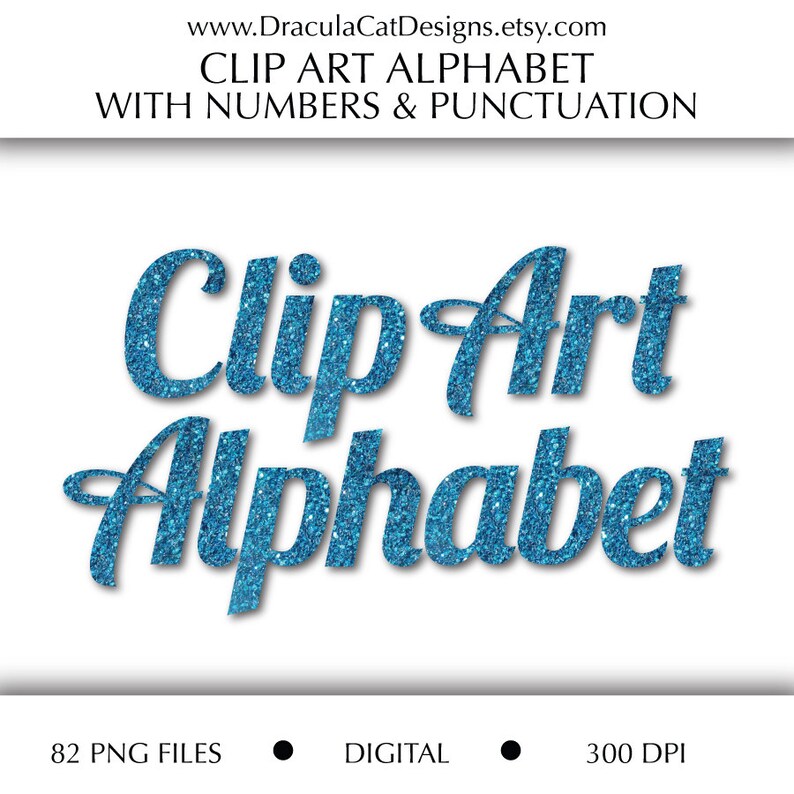Clip Art Alphabet Blue Glitter Digital Letters Numbers & - Etsy