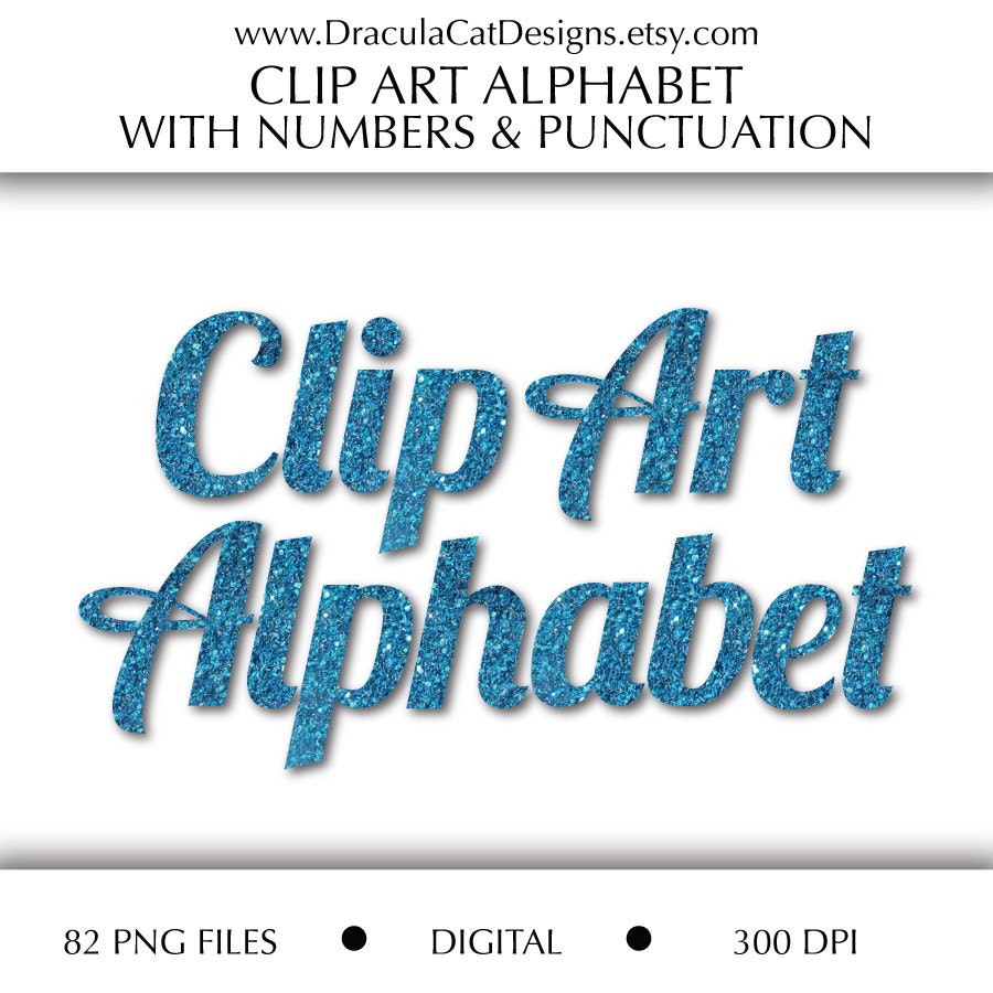 Clip Art Alphabet Blue Glitter Digital Letters Numbers & - Etsy