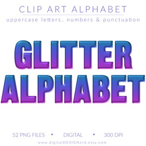 Metallic Sparkle Gel Alphabet | Blue Violet Ombre Glitter | Clip Art ...