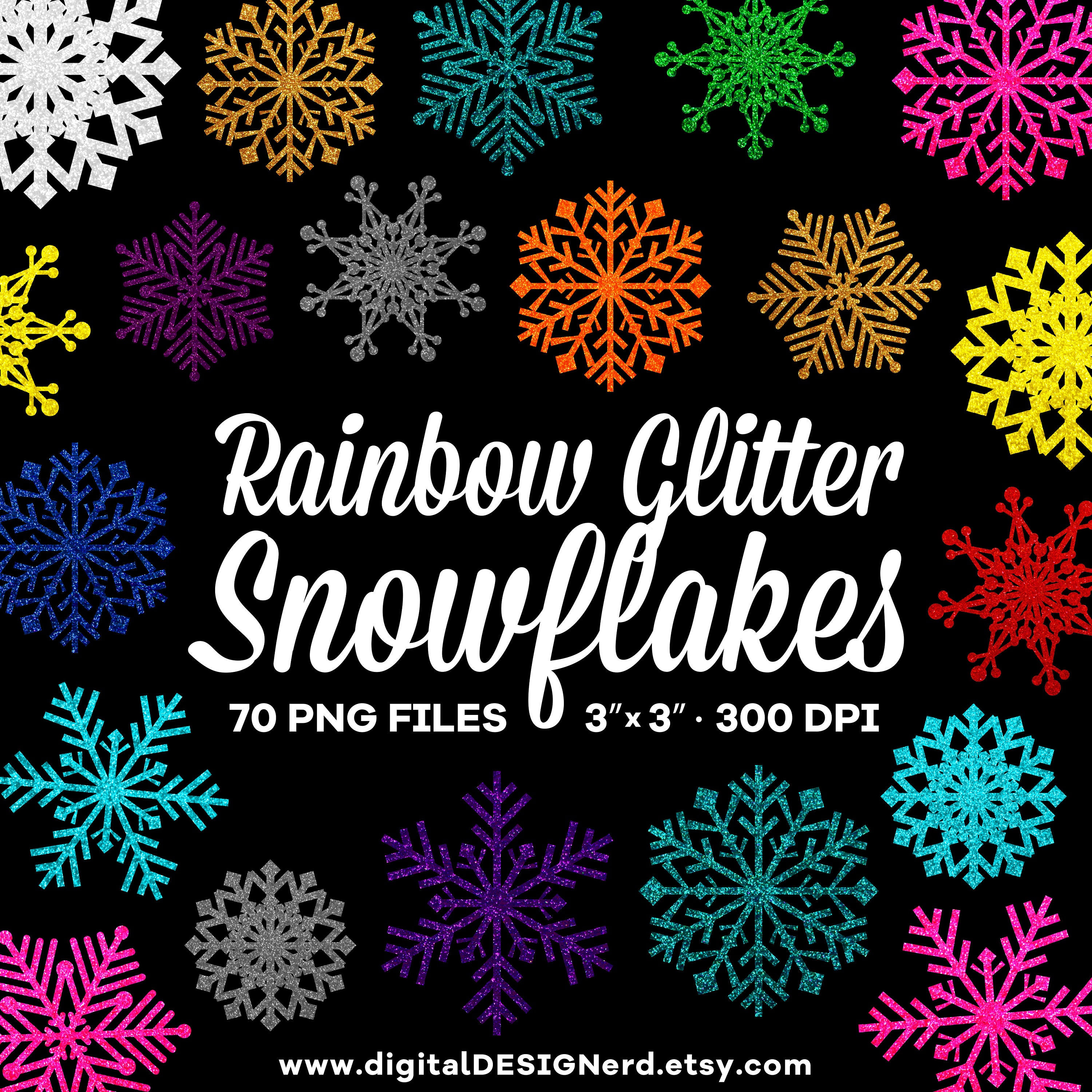 Rainbow Glitter Snowflakes Clip Art: 70 PNG Digital Elements (digital ...
