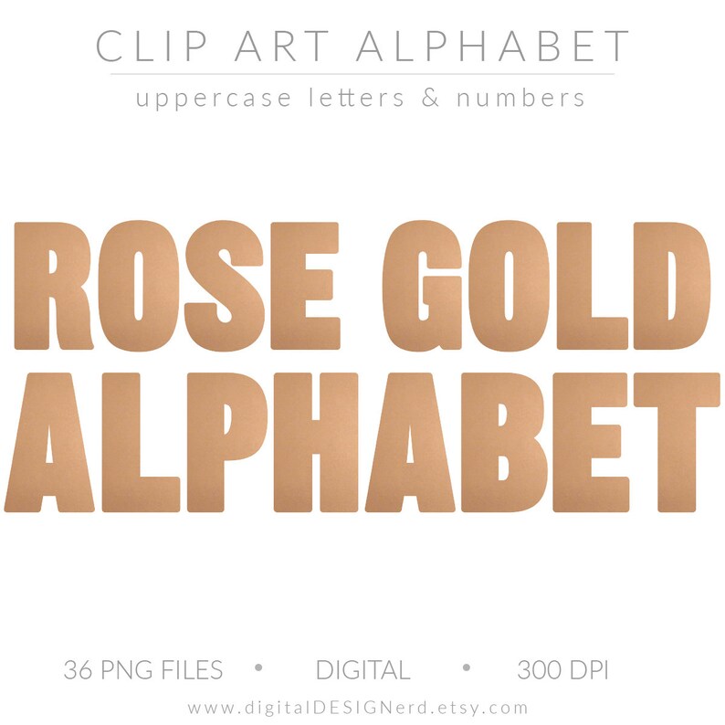 Clip Art Alphabet Rose Gold Foil Digital Letters & Numbers | Etsy