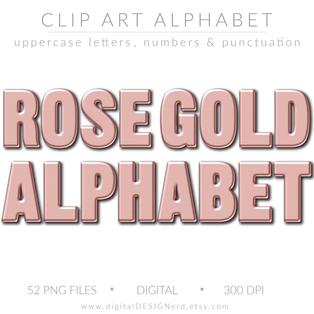 Clip Art Beveled Metal Alphabet | Light Rose Gold Metallic Letters ...