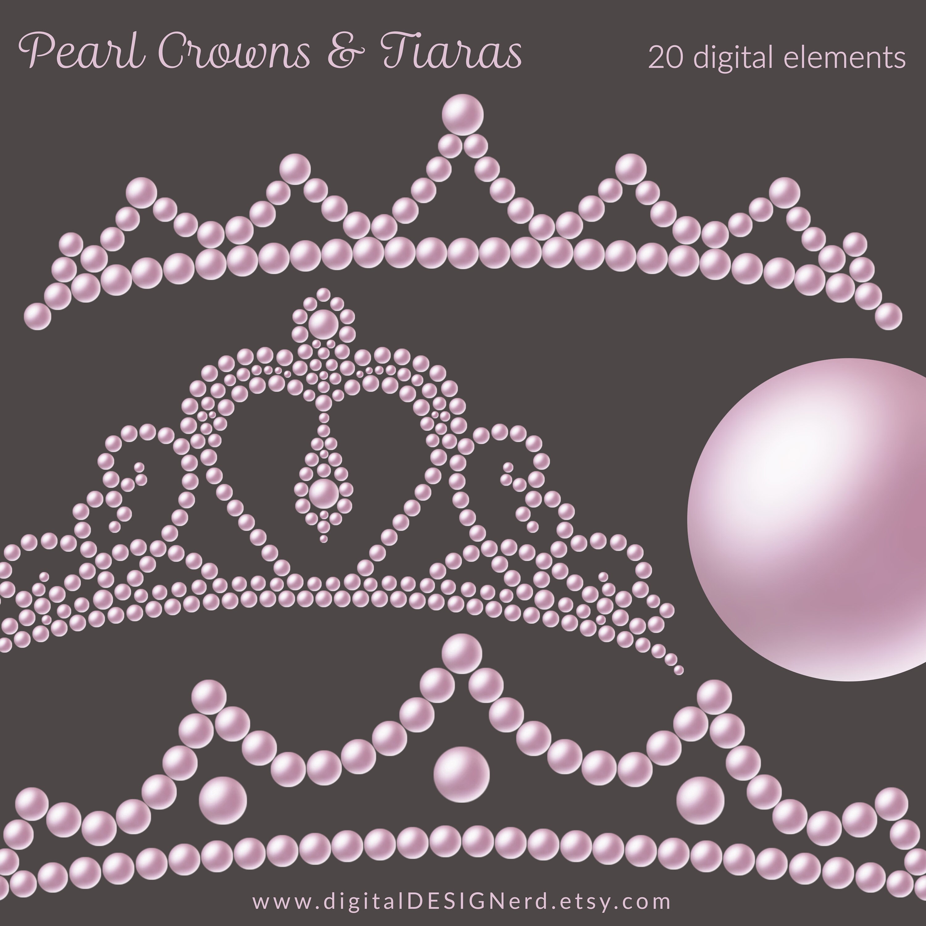 Pastel Violet Pearl Gemstone Clip Art Crowns & Tiaras | 20 PNG Digital ...