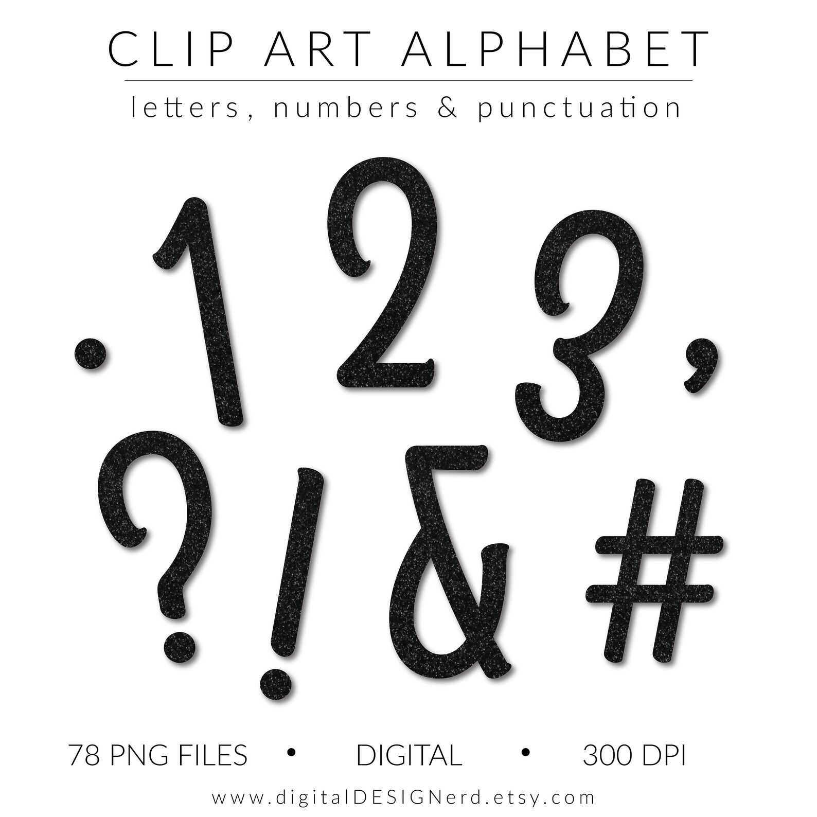 Clip Art Alphabet Black Glitter Letters Numbers & | Etsy