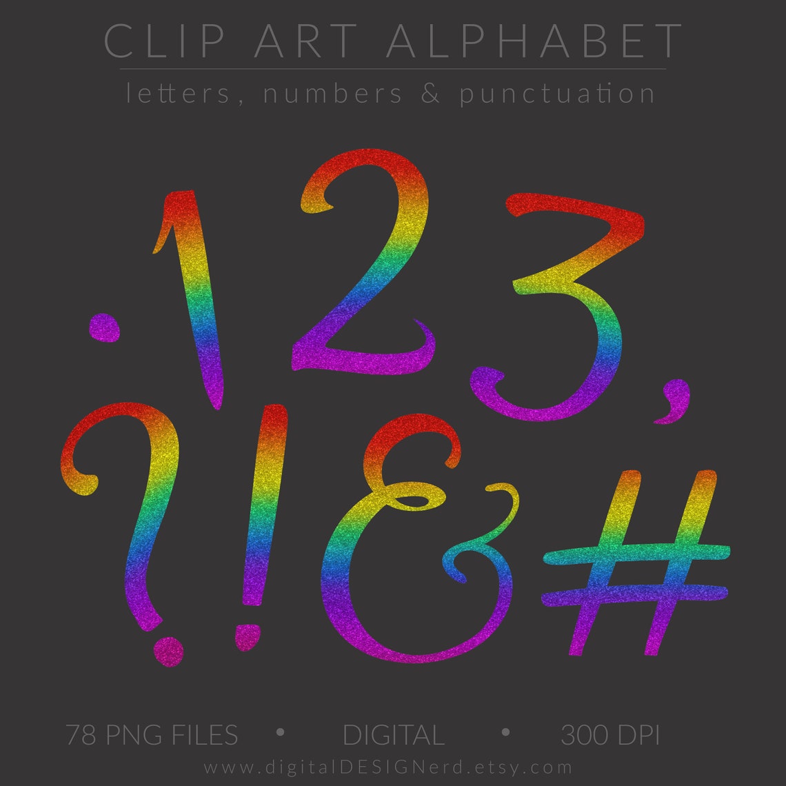 Vivid Rainbow Ombre Glitter Alphabet | Clip Art Letters Numbers ...