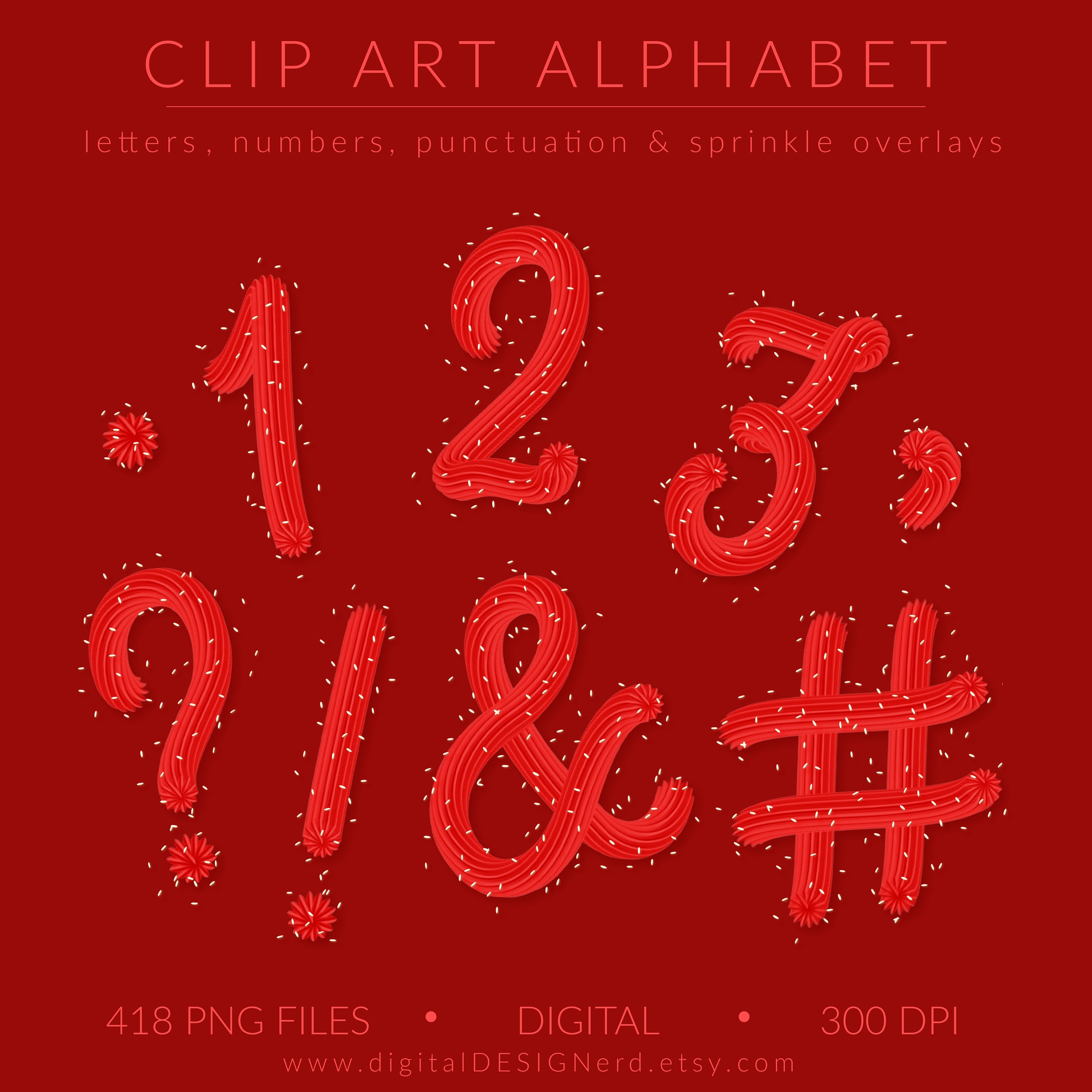 Red Piped Icing Alphabet w Sprinkle Overlays Clip Art | Etsy