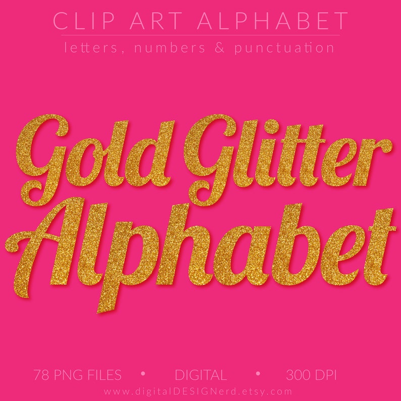 Clip Art Alphabet Bright Gold Glitter Letters Numbers & | Etsy